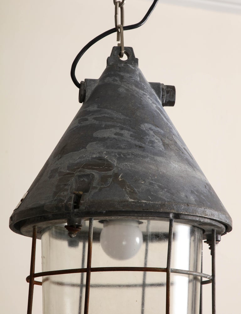 Pair of Vintage Industrial Cast Iron Cage Pendant Lights, C. 1920 For ...