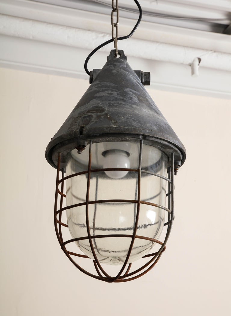 Pair of Vintage Industrial Cast Iron Cage Pendant Lights, C. 1920 For ...