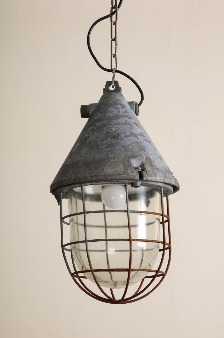 Pair of Vintage Industrial Cast Iron Cage Pendant Lights, C. 1920 For ...