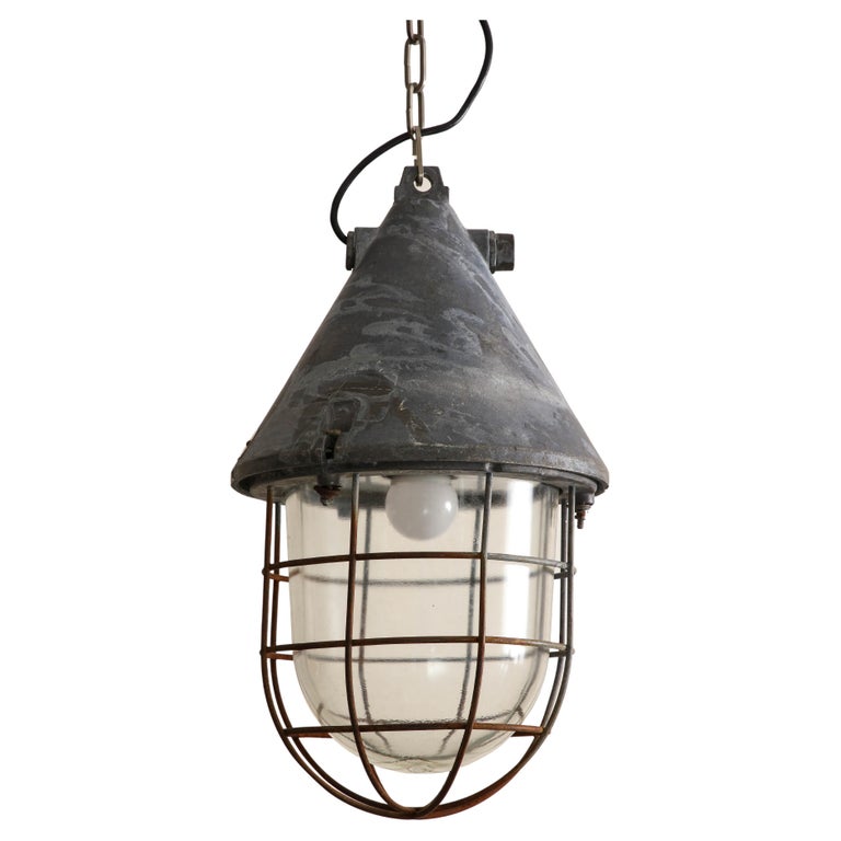 Pair of Vintage Industrial Cast Iron Cage Pendant Lights, C. 1920 For ...