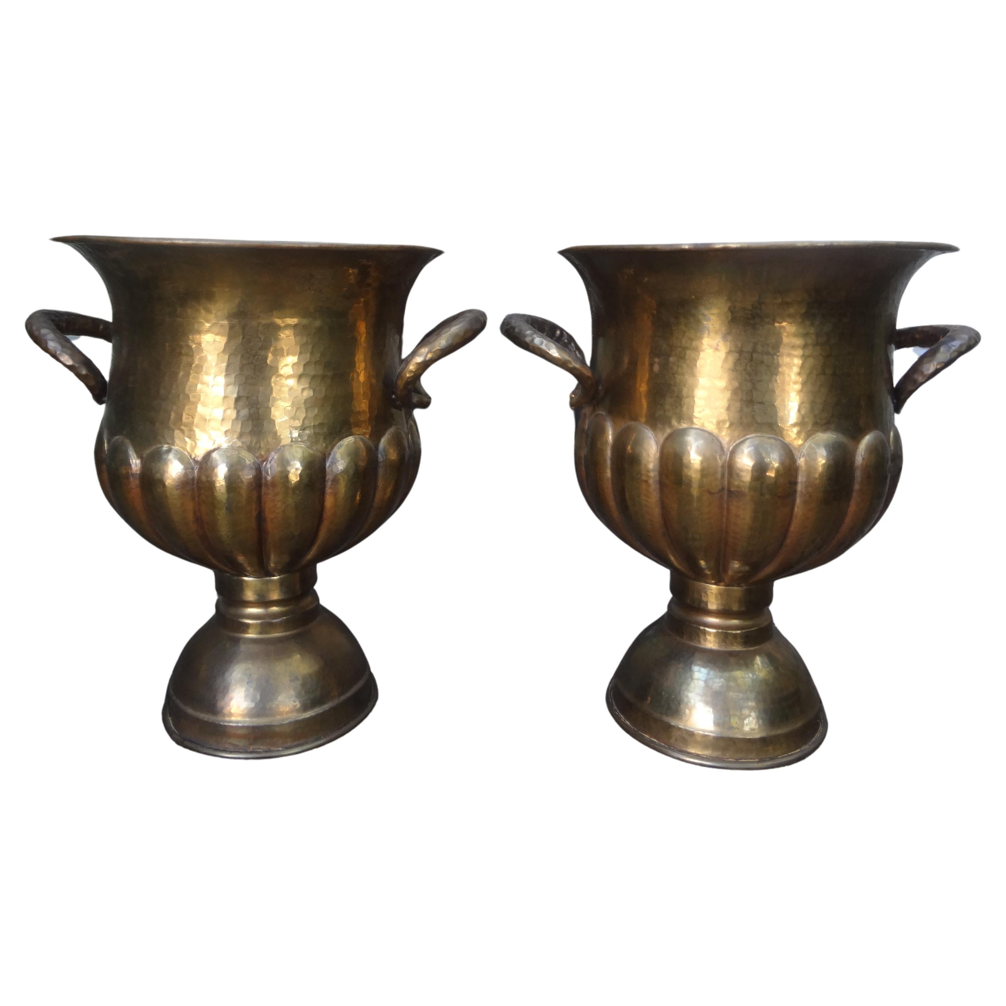 Pair of Vintage Italian Brass Wine or Champagne Coolers For Sale at 1stDibs