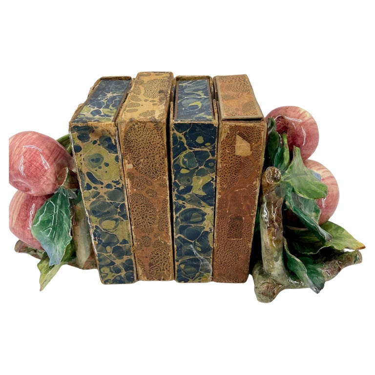 Pair of Vintage Italian Ceramic Bookends with Green Leaf and Apple For ...