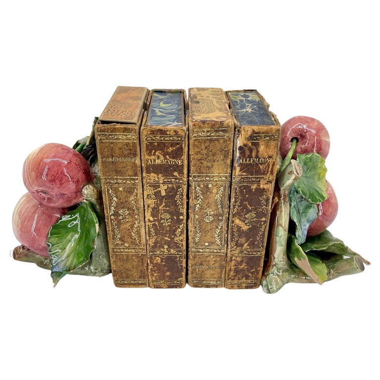 Pair of Vintage Italian Ceramic Bookends with Green Leaf and Apple For ...