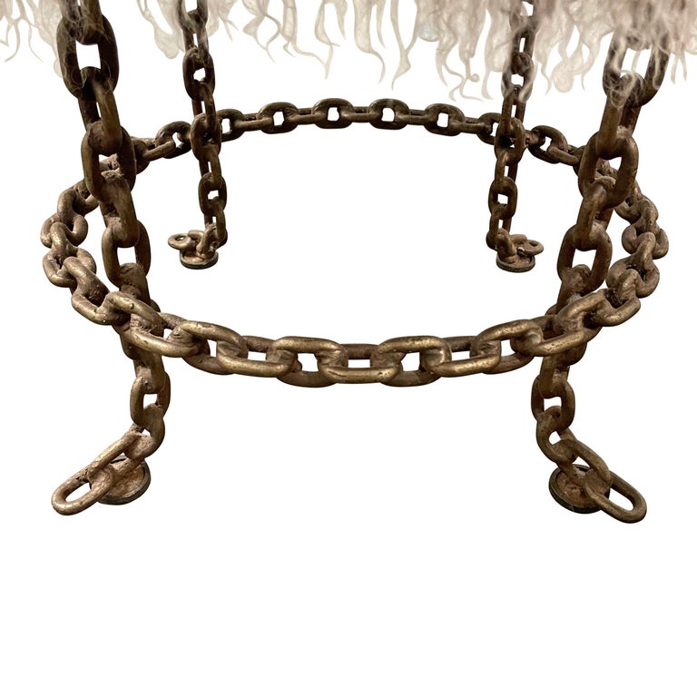 Pair of Vintage Italian Chain Stools with Mongolian Lamb Upholstered ...