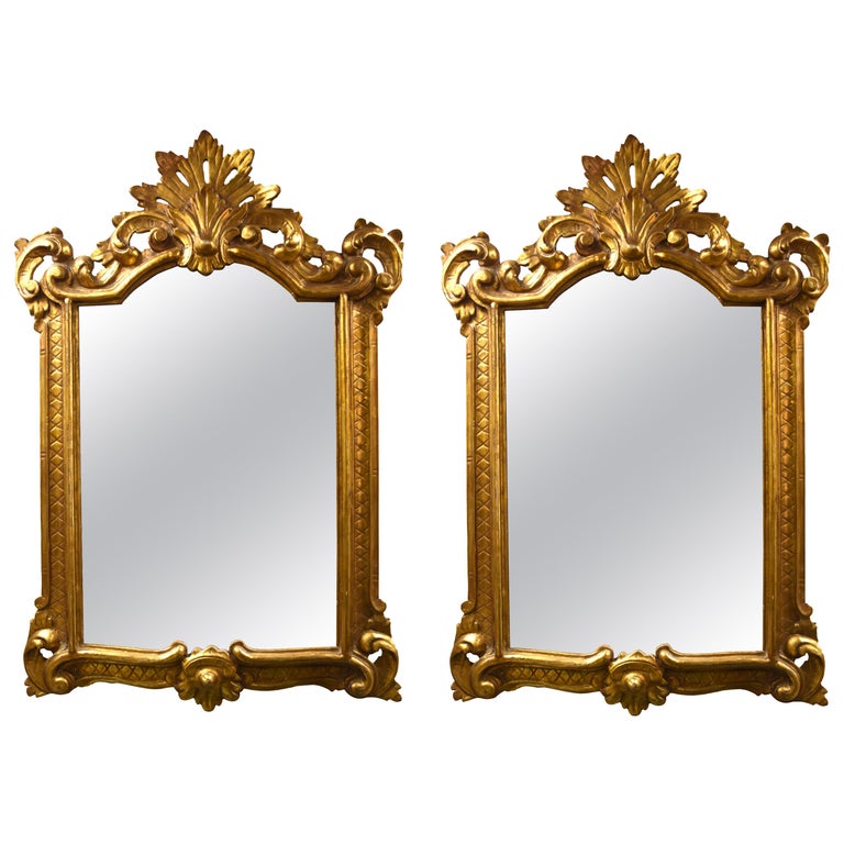 Pair of Vintage Italian Giltwood Mirrors at 1stDibs