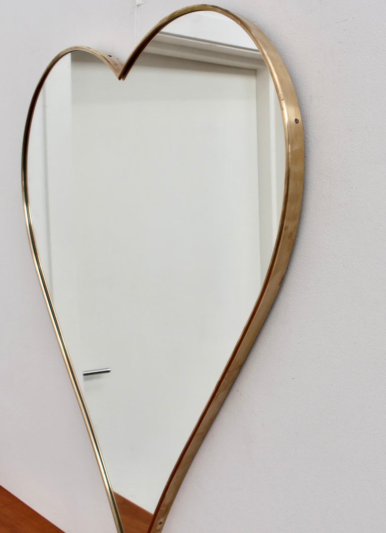 Pair of Vintage Italian Heart-Shaped Wall Mirrors with Brass Frames, c ...