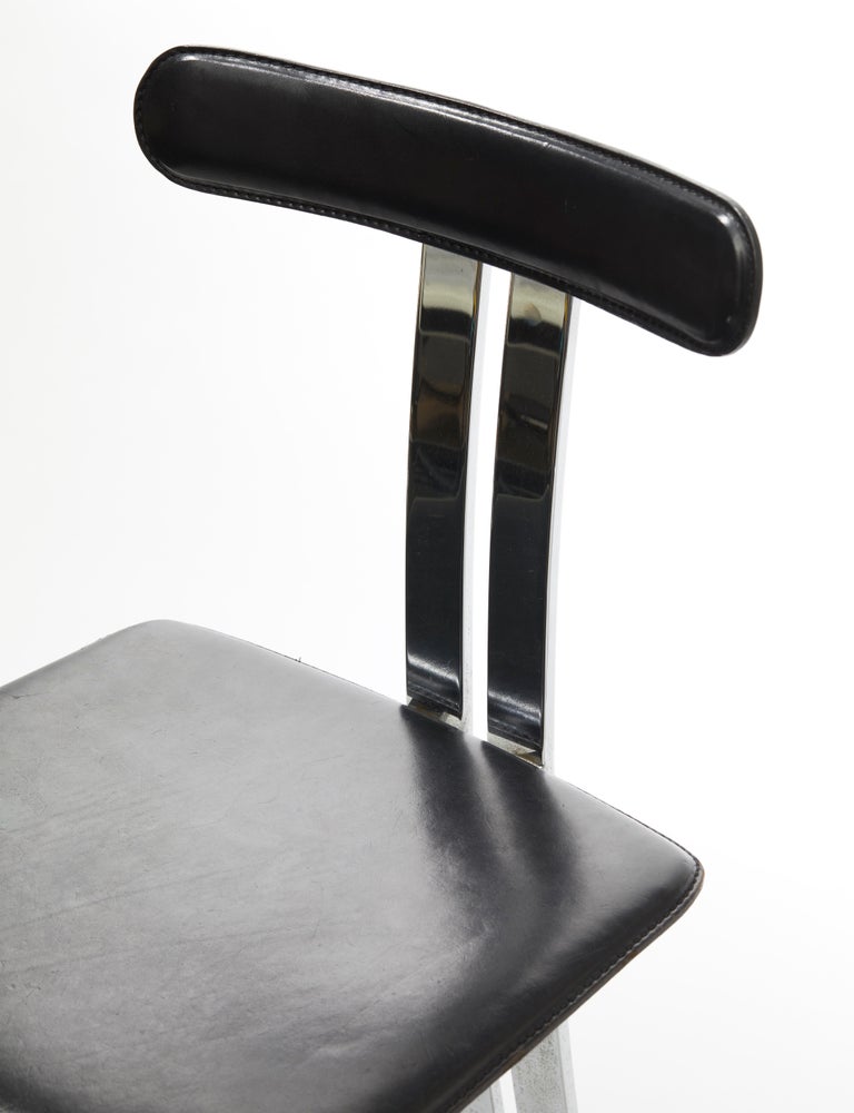 Pair of vintage Italian made dining chairs in chromed metal and black ...