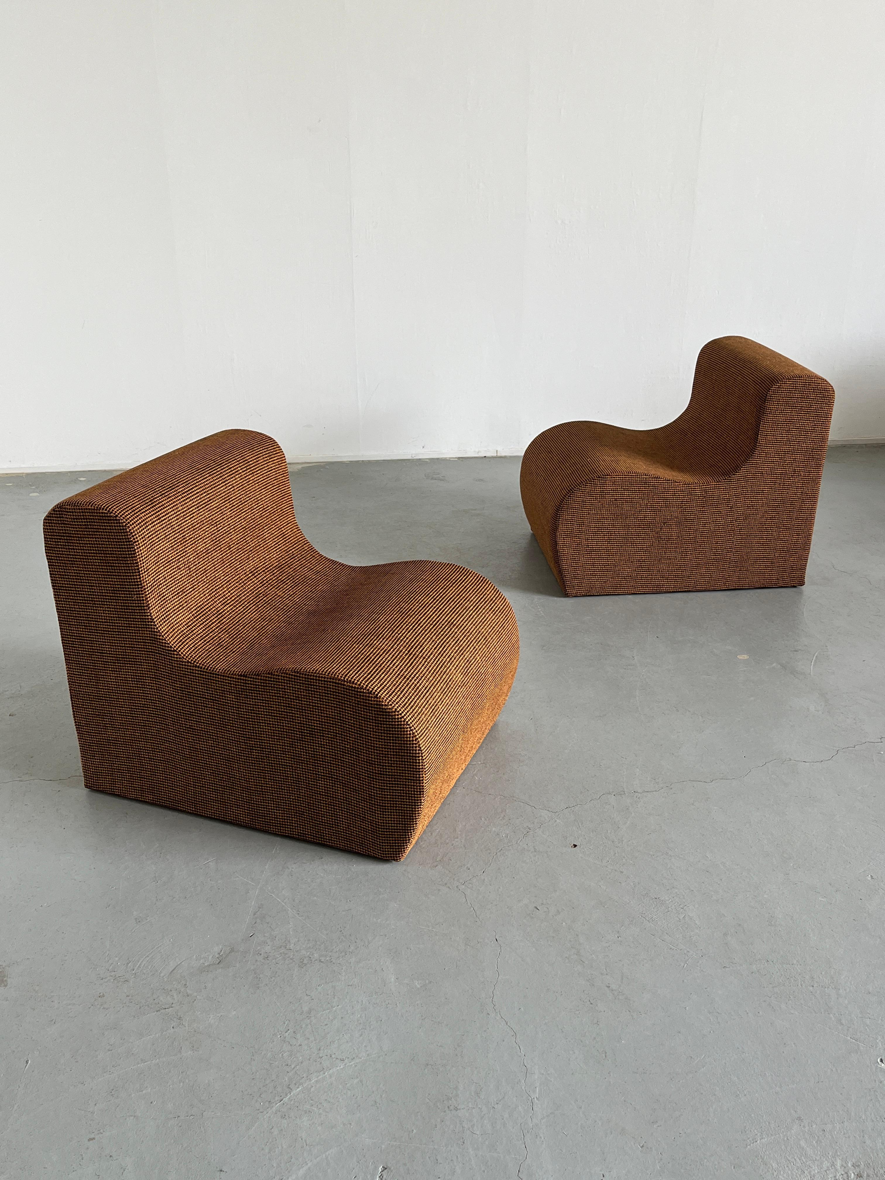 Pair of Vintage Italian Mid-Century Lounge Chairs in Checkered Fabric ...