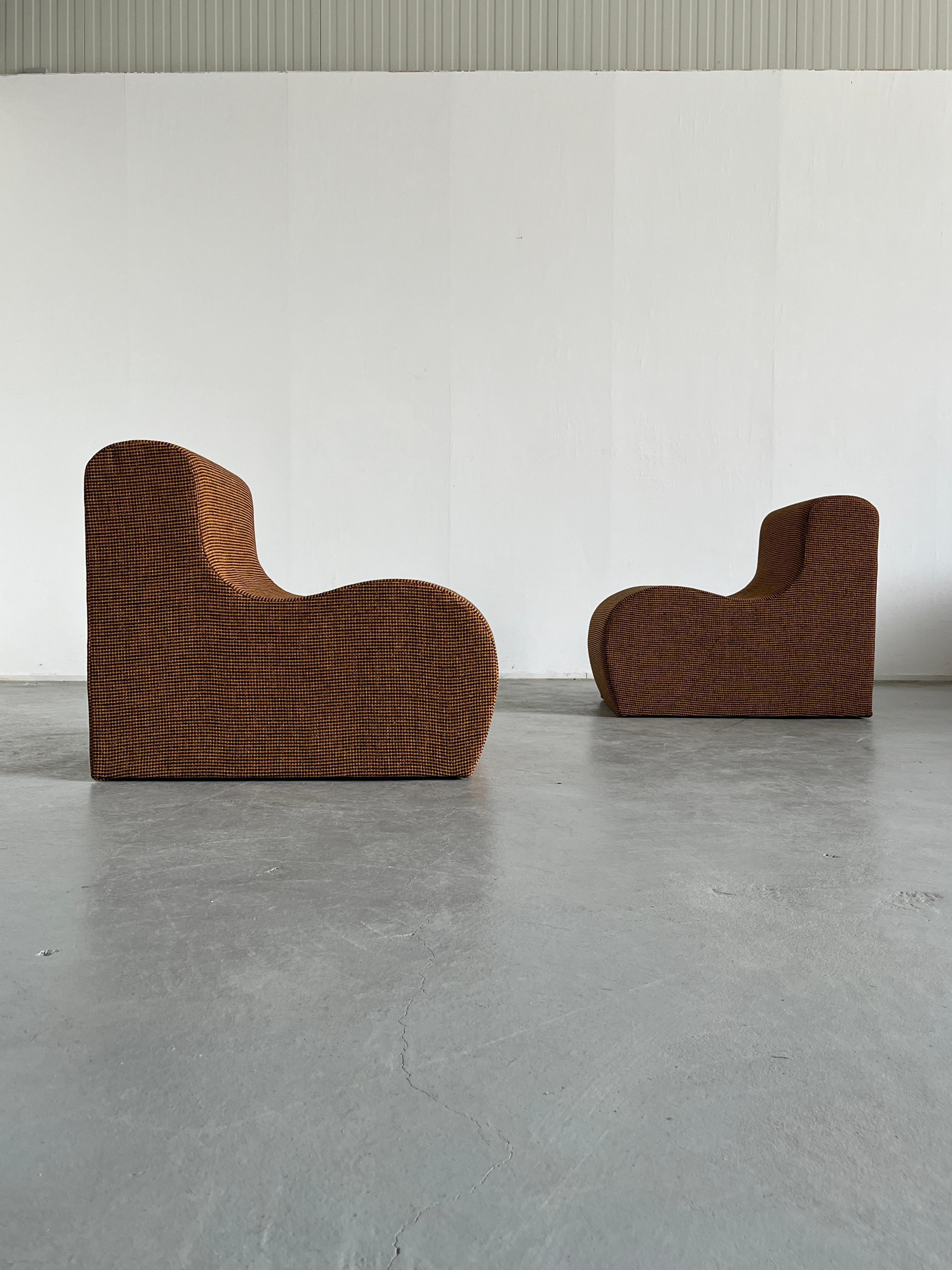 Pair of Vintage Italian Mid-Century Lounge Chairs in Checkered Fabric ...