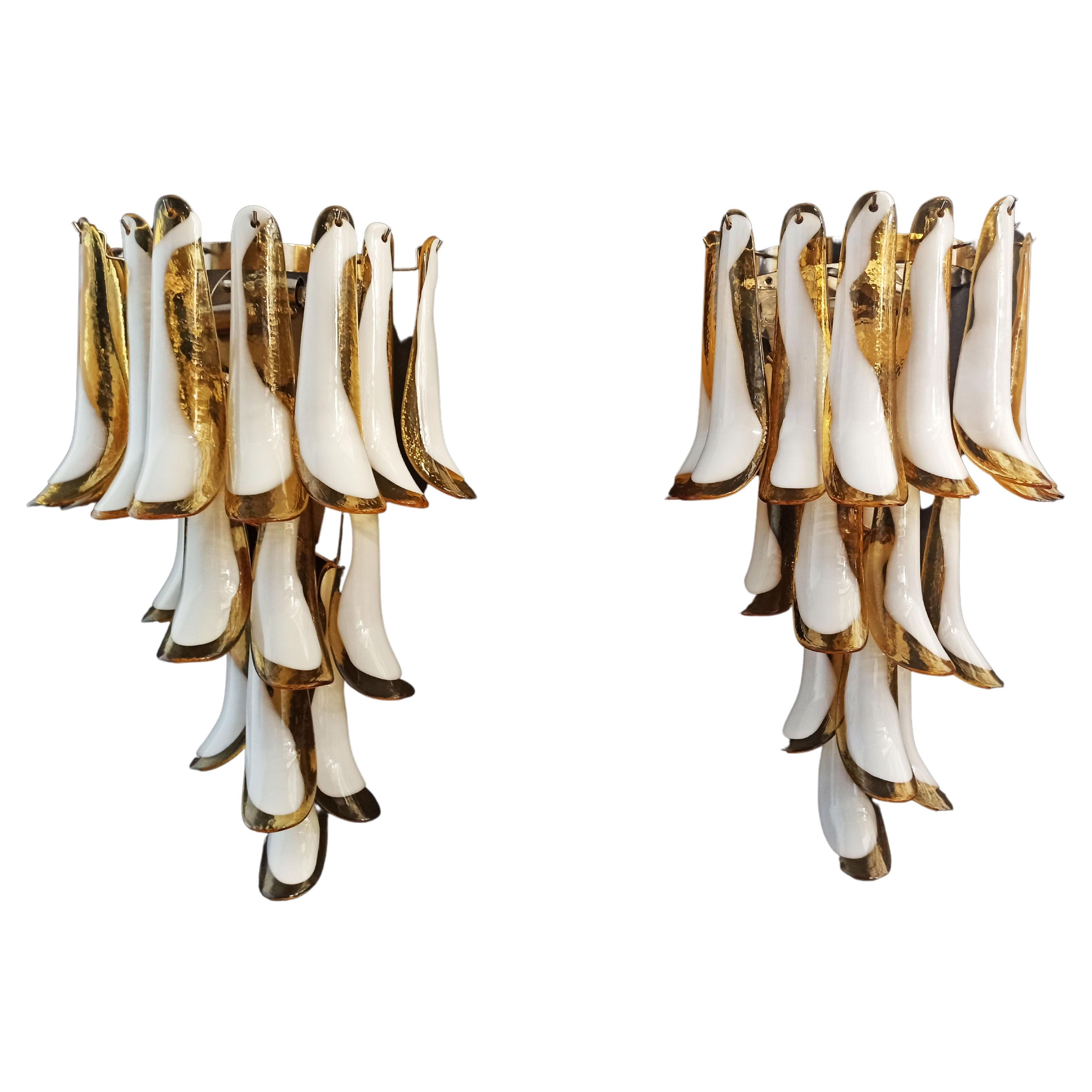 Elegant 1970’s Pair of Vintage Italian Murano wall lights – amber glass ...