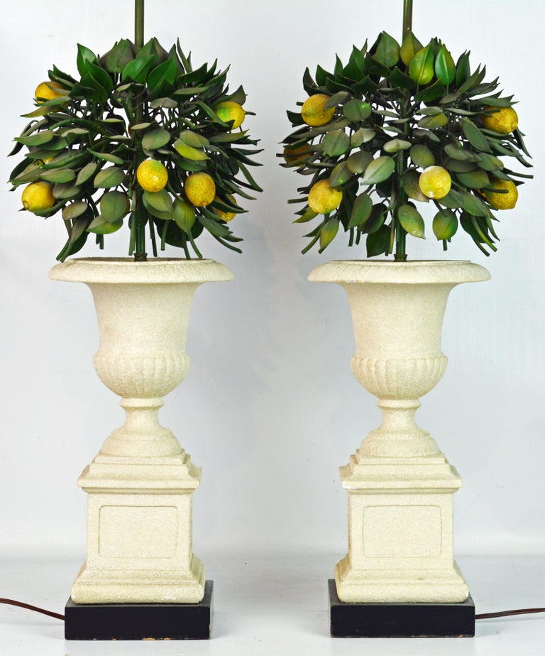 Pair of Vintage Italian Painted Tole Lemon Bush lamps in Cast Stone ...