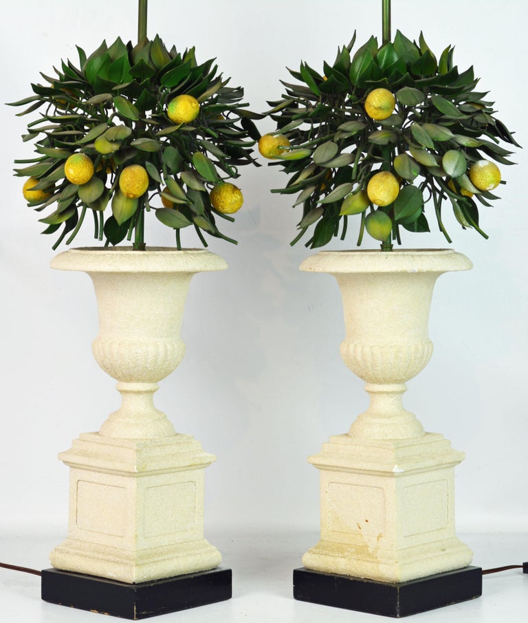 Pair of Vintage Italian Painted Tole Lemon Bush lamps in Cast Stone ...