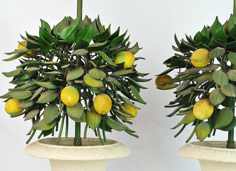 Pair of Vintage Italian Painted Tole Lemon Bush lamps in Cast Stone ...