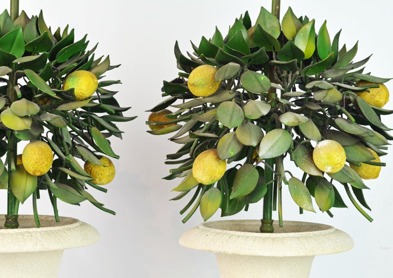 Pair of Vintage Italian Painted Tole Lemon Bush lamps in Cast Stone ...