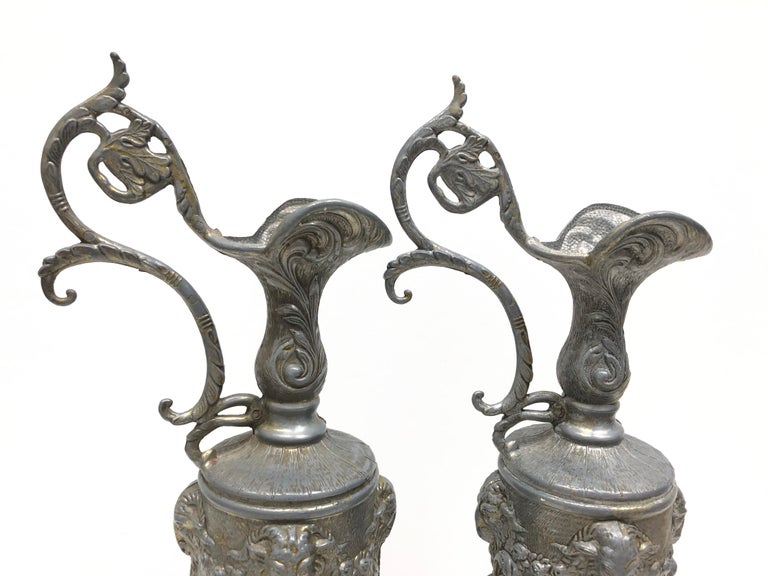 Pair of Vintage Italian Pewter Ewer with Cherub and Rams, Italy Art ...