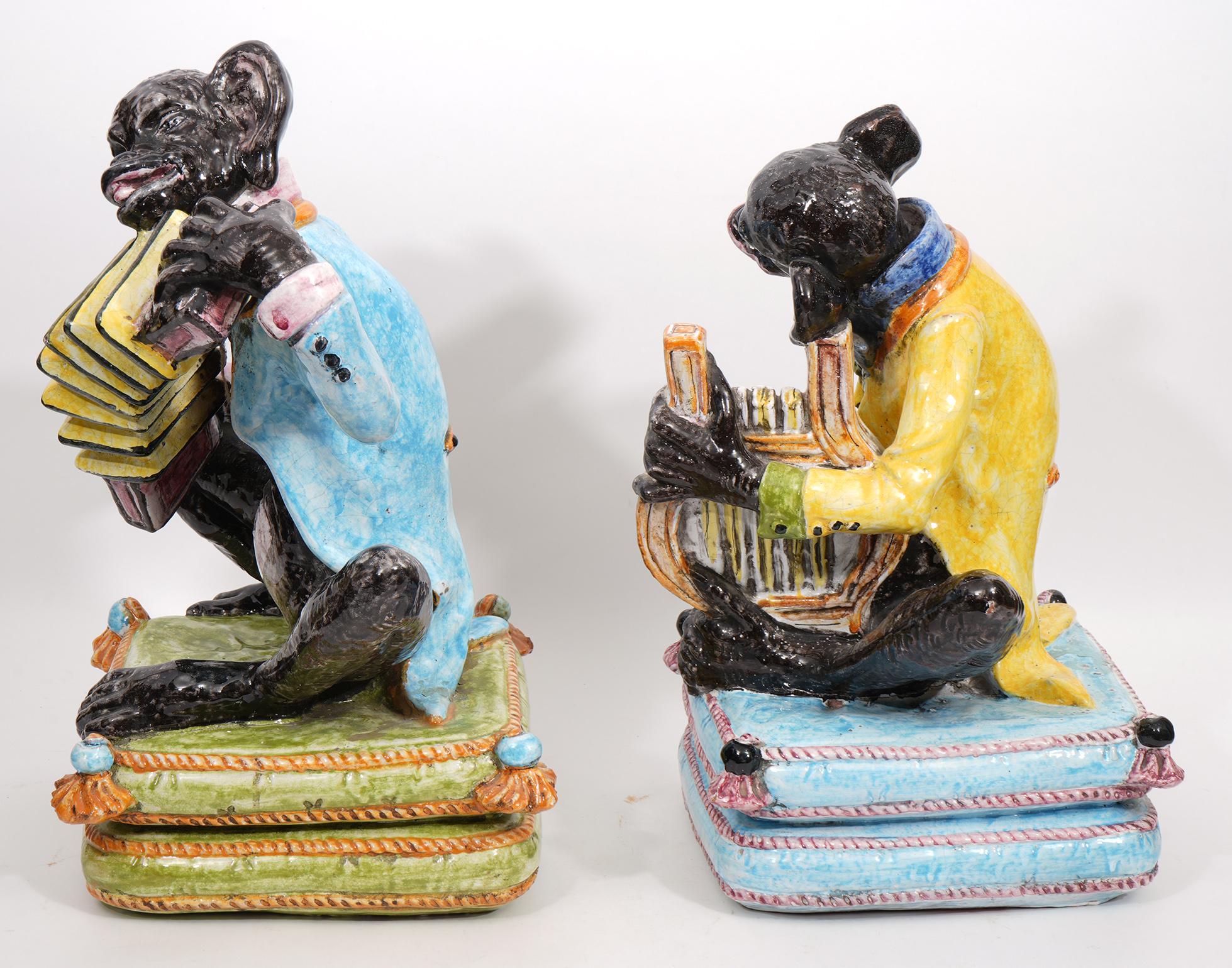 Pair of Vintage Italian Polychrome Glazed Ceramic Sculptures of Monkey ...