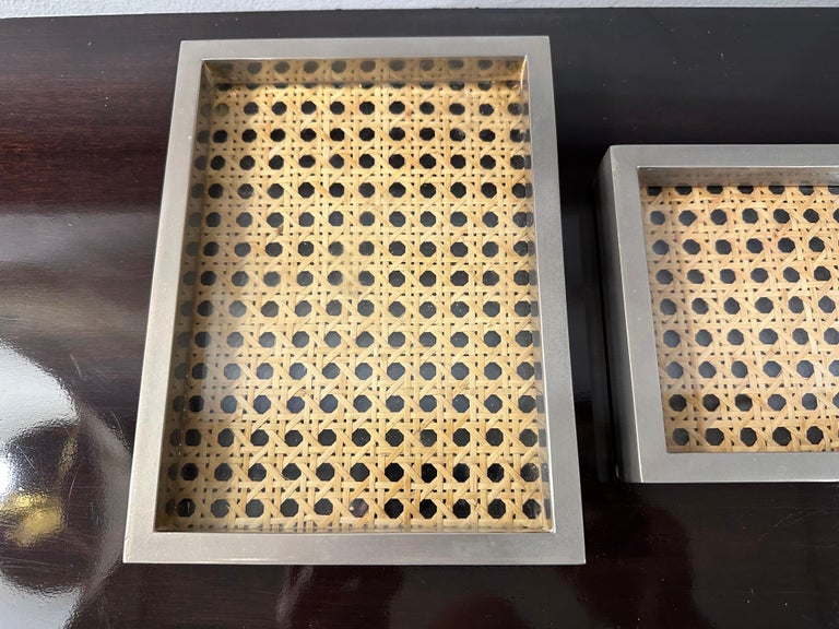 Pair of Vintage Italian Tray Boxes with Inset Wicker and Glass Base For ...