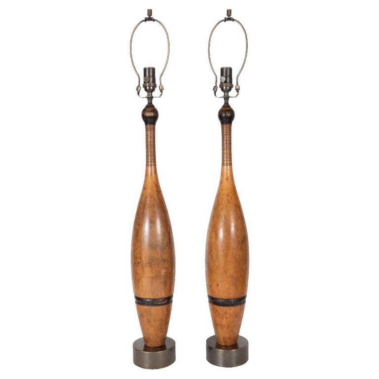 Pair of Vintage Juggling Pin Table Lamps For Sale at 1stDibs