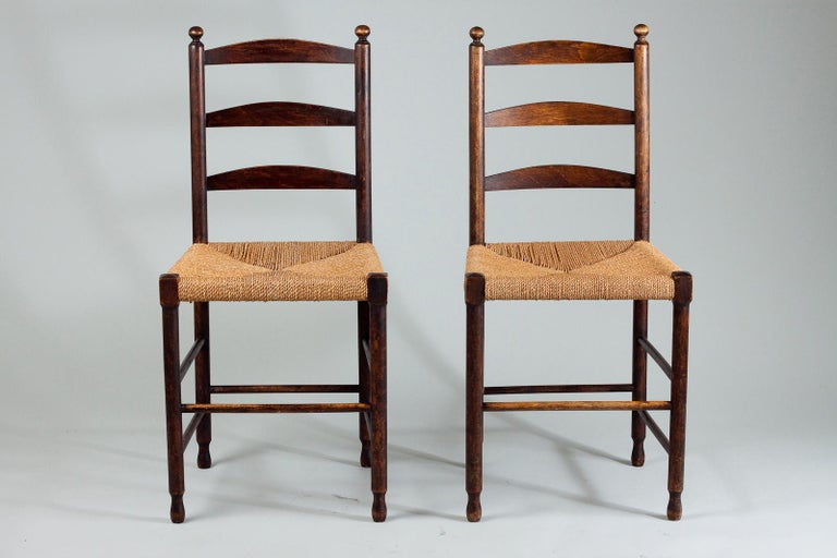 Pair of Vintage Ladder Back Shaker Chairs with Rush Seat For Sale at ...