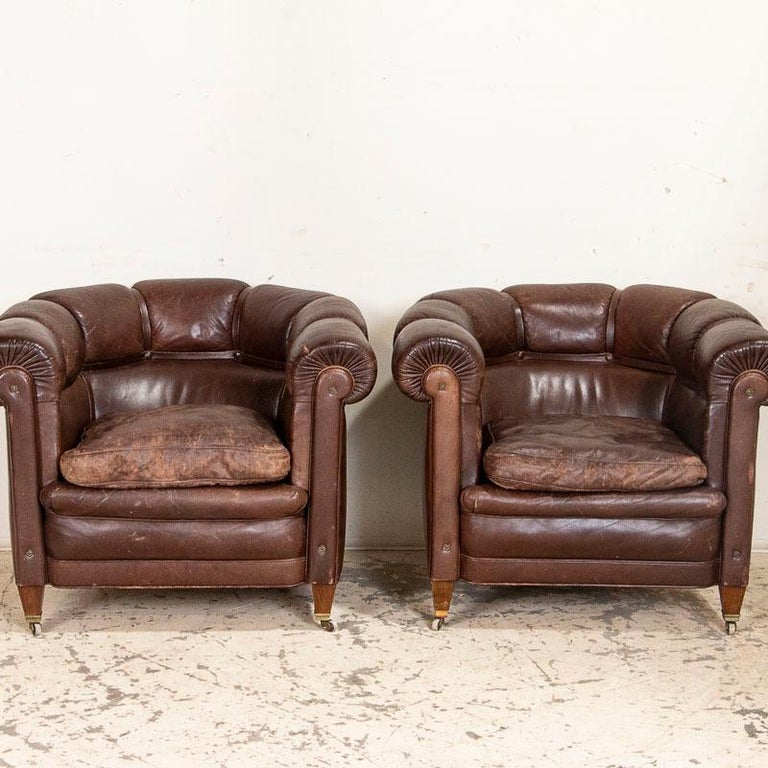 Pair of Vintage Leather Barrel Armchairs Club Chairs, England at ...