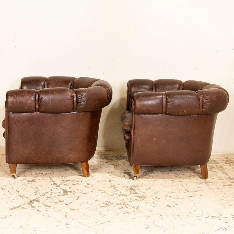Pair of Vintage Leather Barrel Armchairs Club Chairs, England at ...