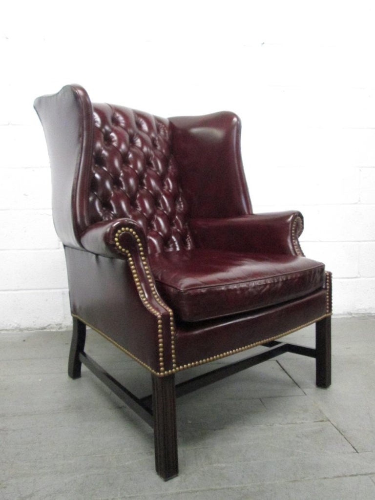 Pair of Vintage Leather Tufted Wingback Chairs For Sale at 1stDibs