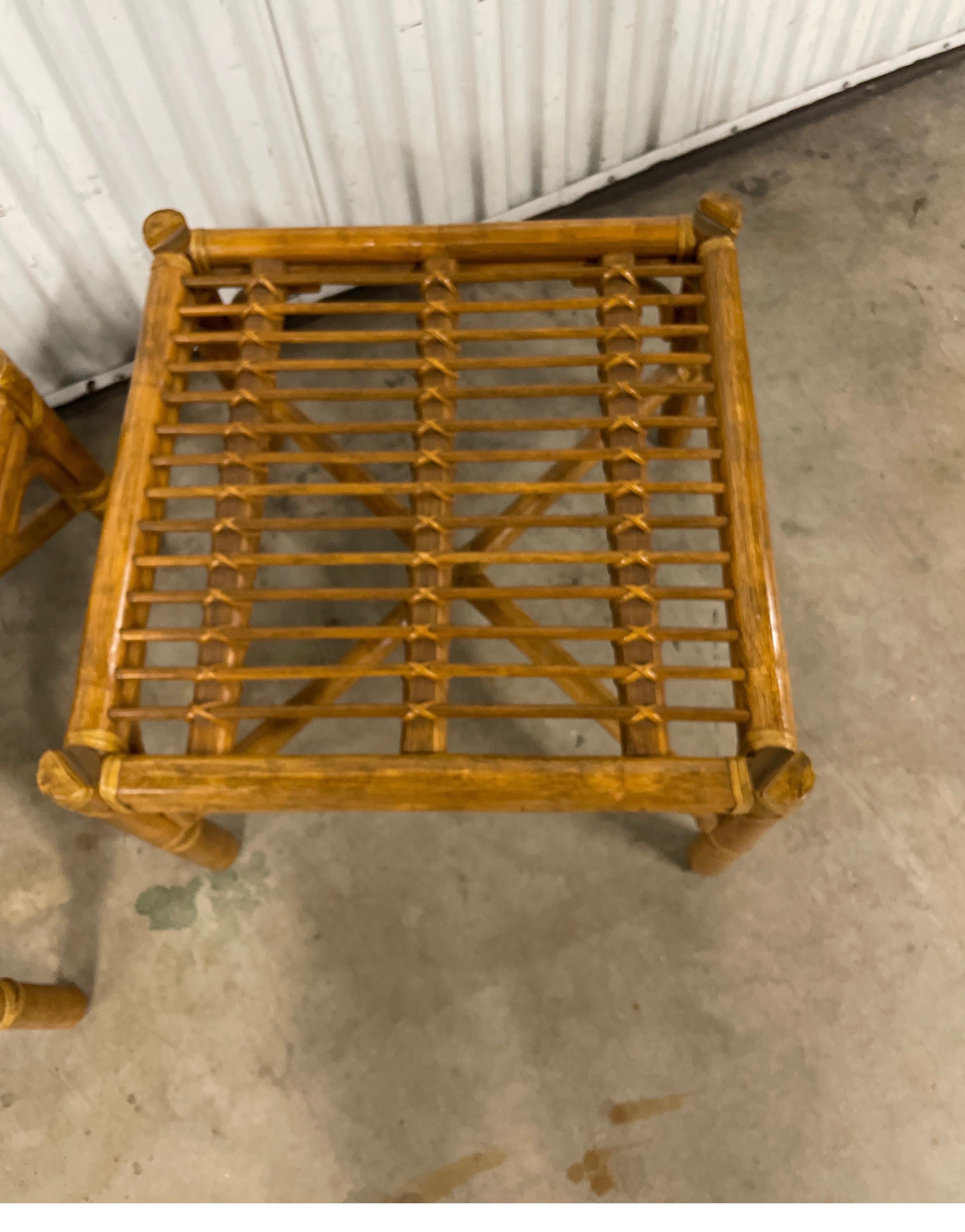 Pair of Vintage Mc Guire Rattan and Bamboo Footstools For Sale at 1stDibs