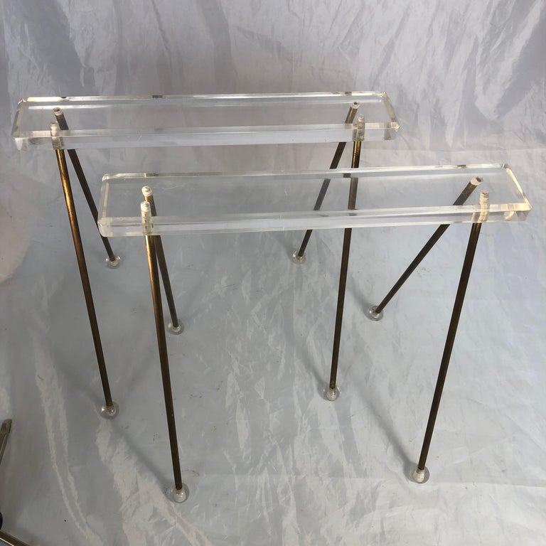 Pair Of Vintage Mid-Century Modern Brass And Lucite Stands Or Tray ...