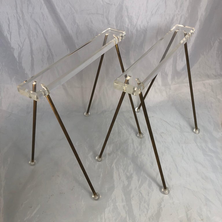 Pair Of Vintage Mid-Century Modern Brass And Lucite Stands Or Tray ...