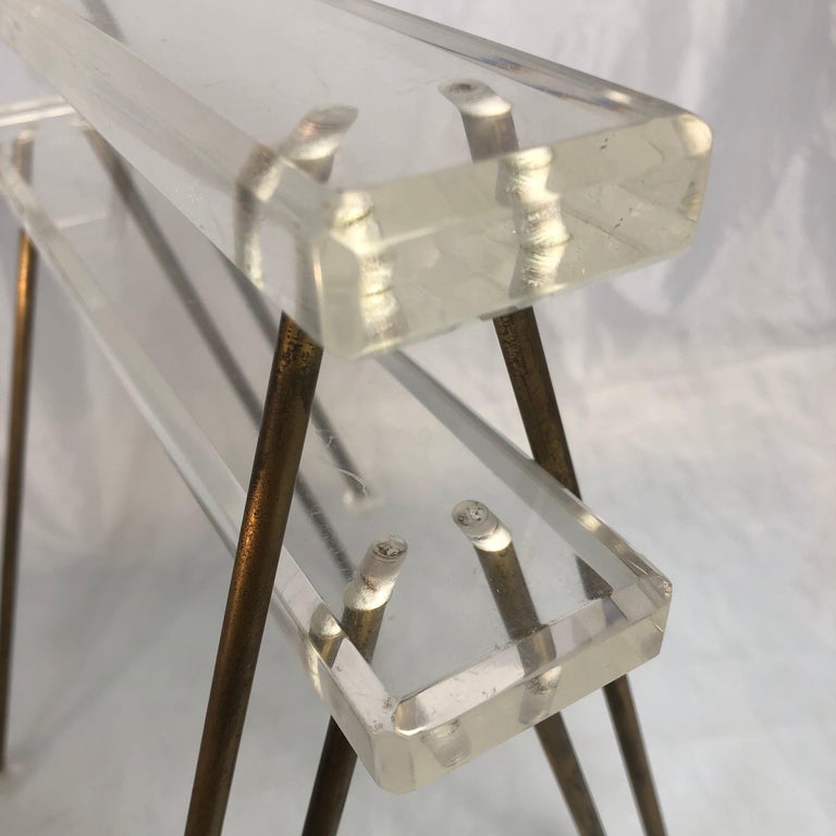 Pair Of Vintage Mid-Century Modern Brass And Lucite Stands Or Tray ...