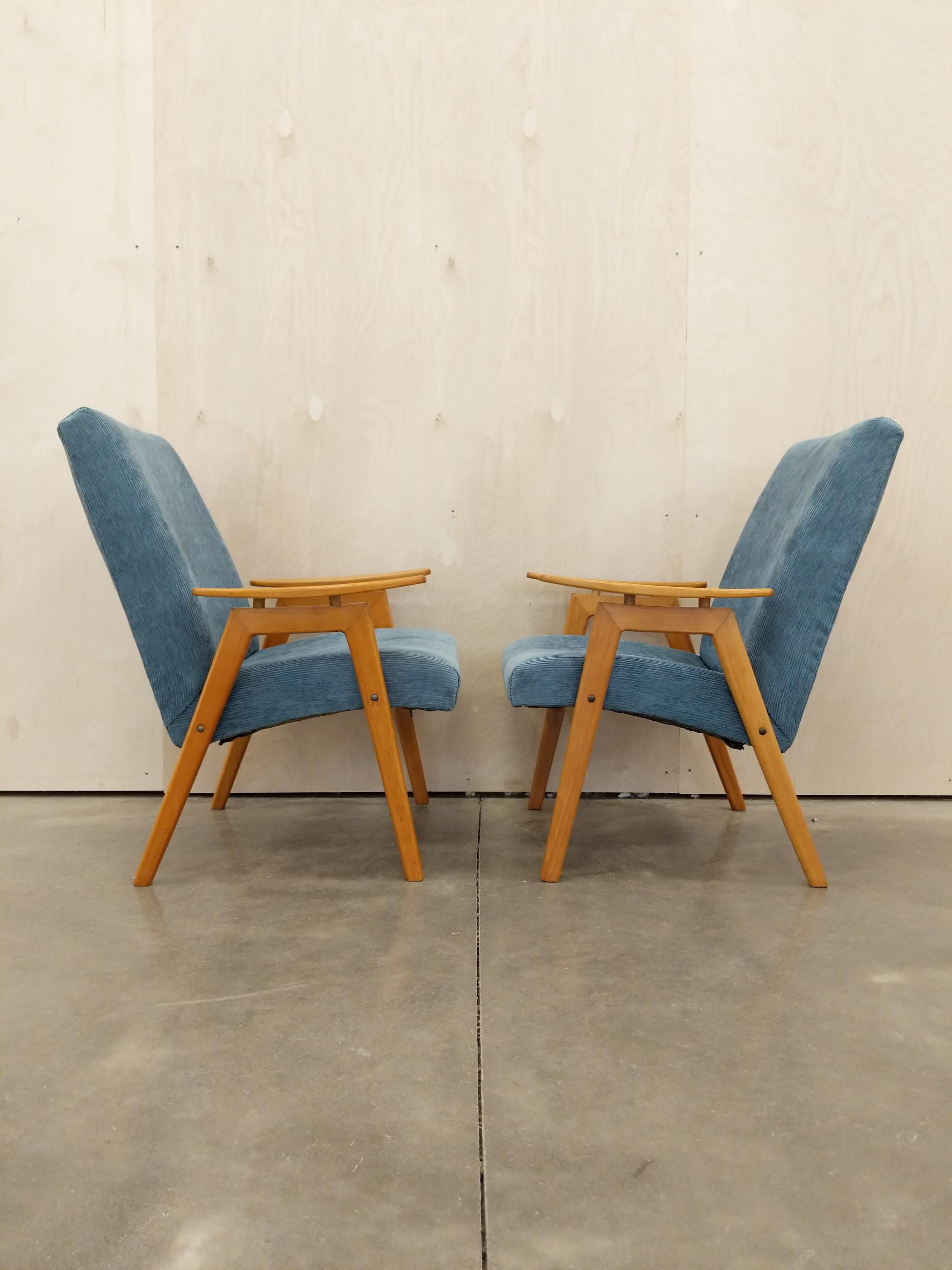 Pair of Vintage Mid Century Modern Czech Lounge Chairs For Sale at 1stDibs