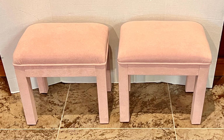 Pair of Vintage Midcentury Small Pink Upholstered Parsons Stools For ...