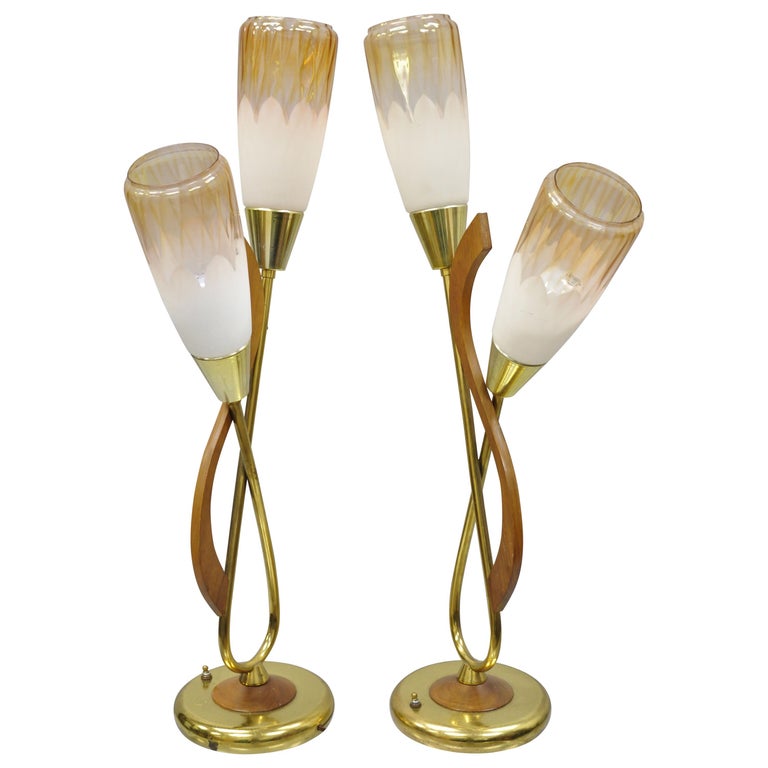 Pair of Vintage Midcentury Danish Modern Teak and Brass Atomic Era ...