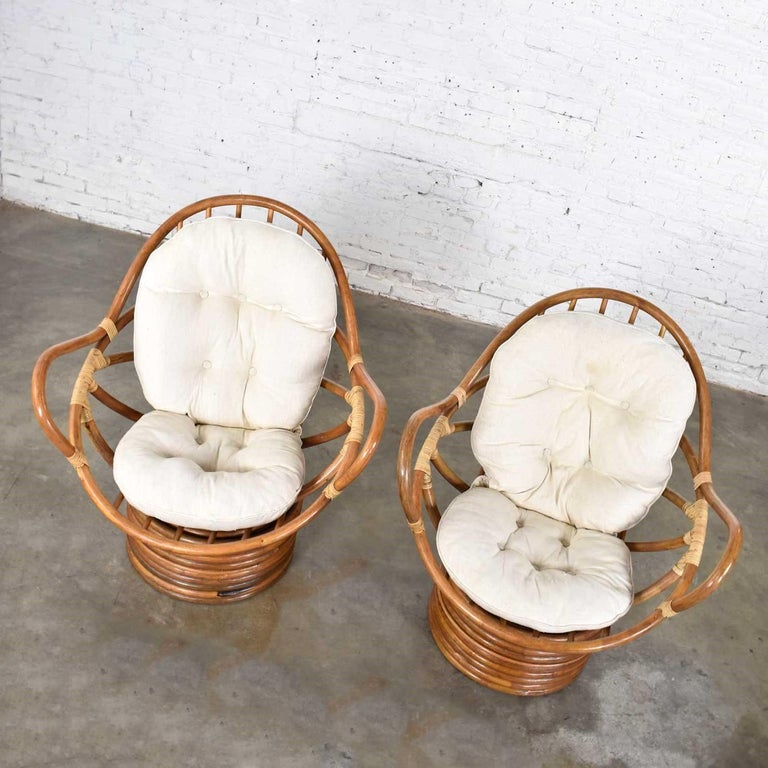 Pair of Vintage Modern Rattan Swivel Mamasan Bucket Lounge Chairs, 1970 ...