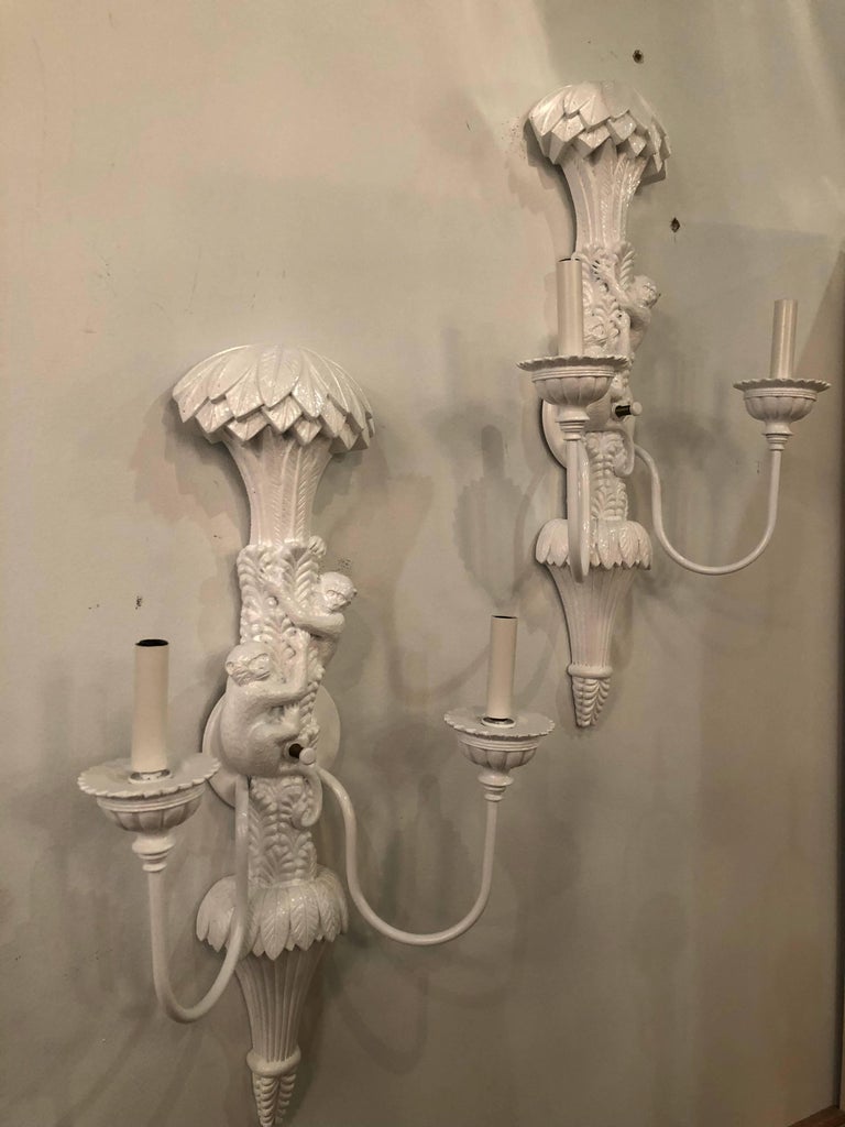 Pair of Vintage Monkey Wall Light Sconces Palm Leaf at 1stDibs | monkey ...