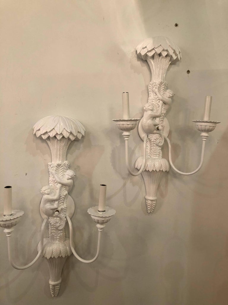 Pair of Vintage Monkey Wall Light Sconces Palm Leaf at 1stDibs | monkey ...