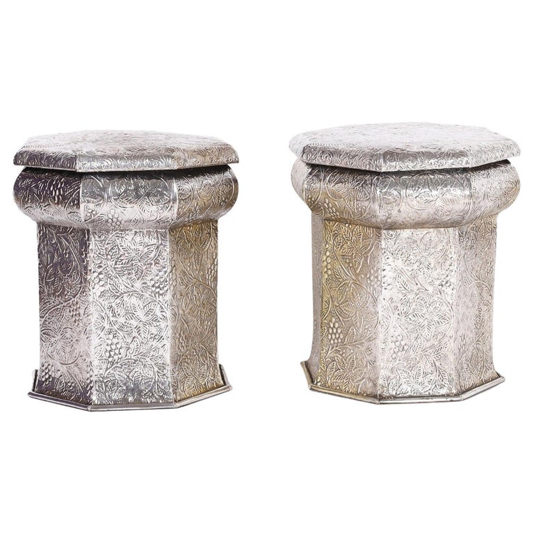 Pair of Vintage Moroccan Tin Storage Bins or Stands For Sale at 1stDibs