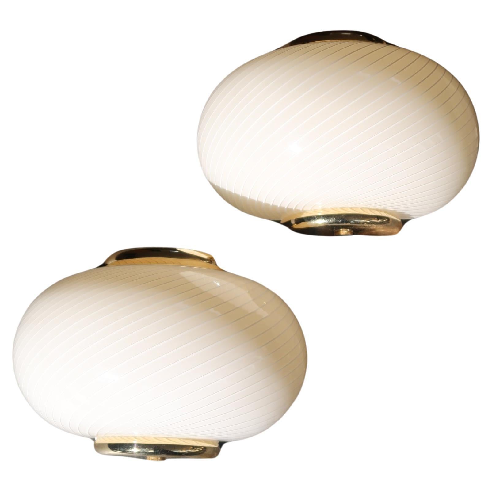 Pair of Vintage Murano 1970s Wall Scone Lamps in Cream Swirl Glass with ...