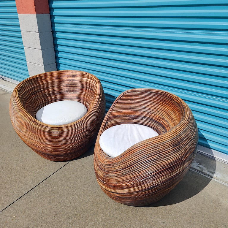 Pair of Vintage Pencil Reed Pod Chairs in the Style of Gabriella Crespi ...