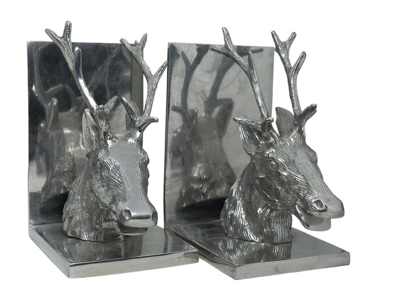 Pair of Vintage Polished Aluminum Deer Bookends, circa 1980s For Sale ...