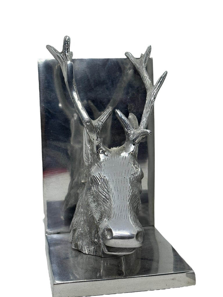 Pair of Vintage Polished Aluminum Deer Bookends, circa 1980s For Sale ...