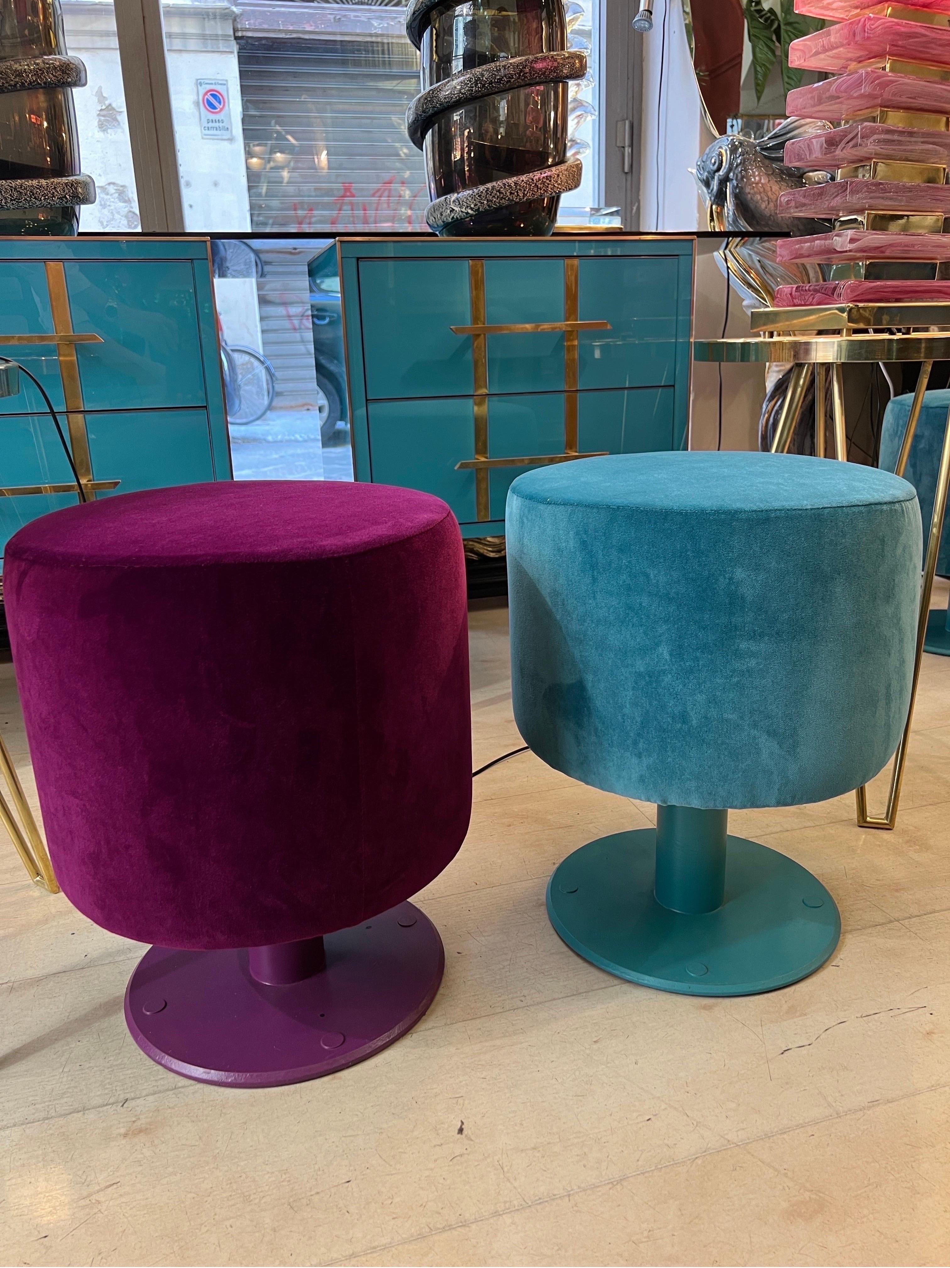 Pair of Vintage Poufs Newly Upholstered in Mixed Colored Velvet, 1970s ...