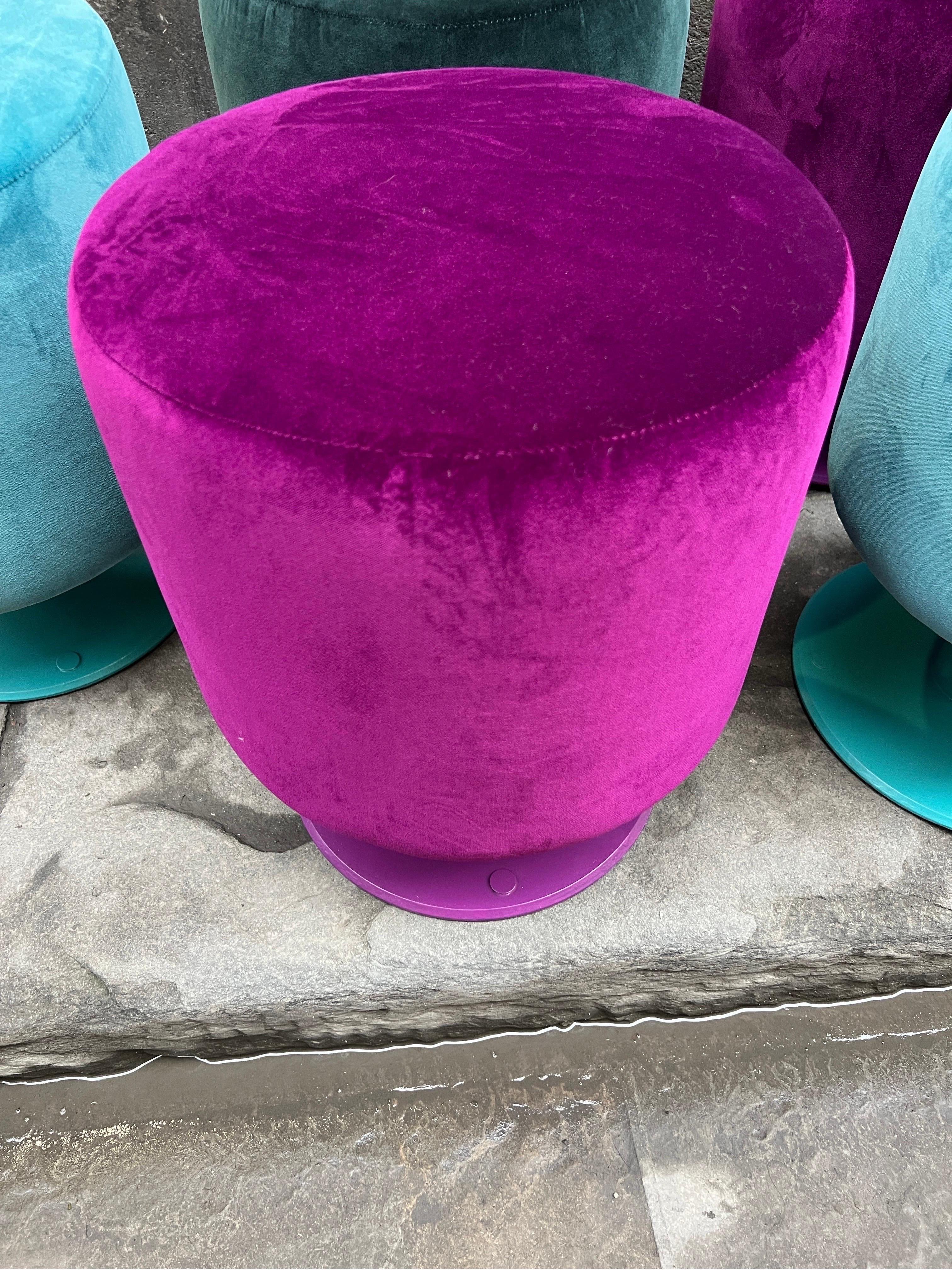 Pair of Vintage Poufs Newly Upholstered in Mixed Colored Velvet, 1970s ...
