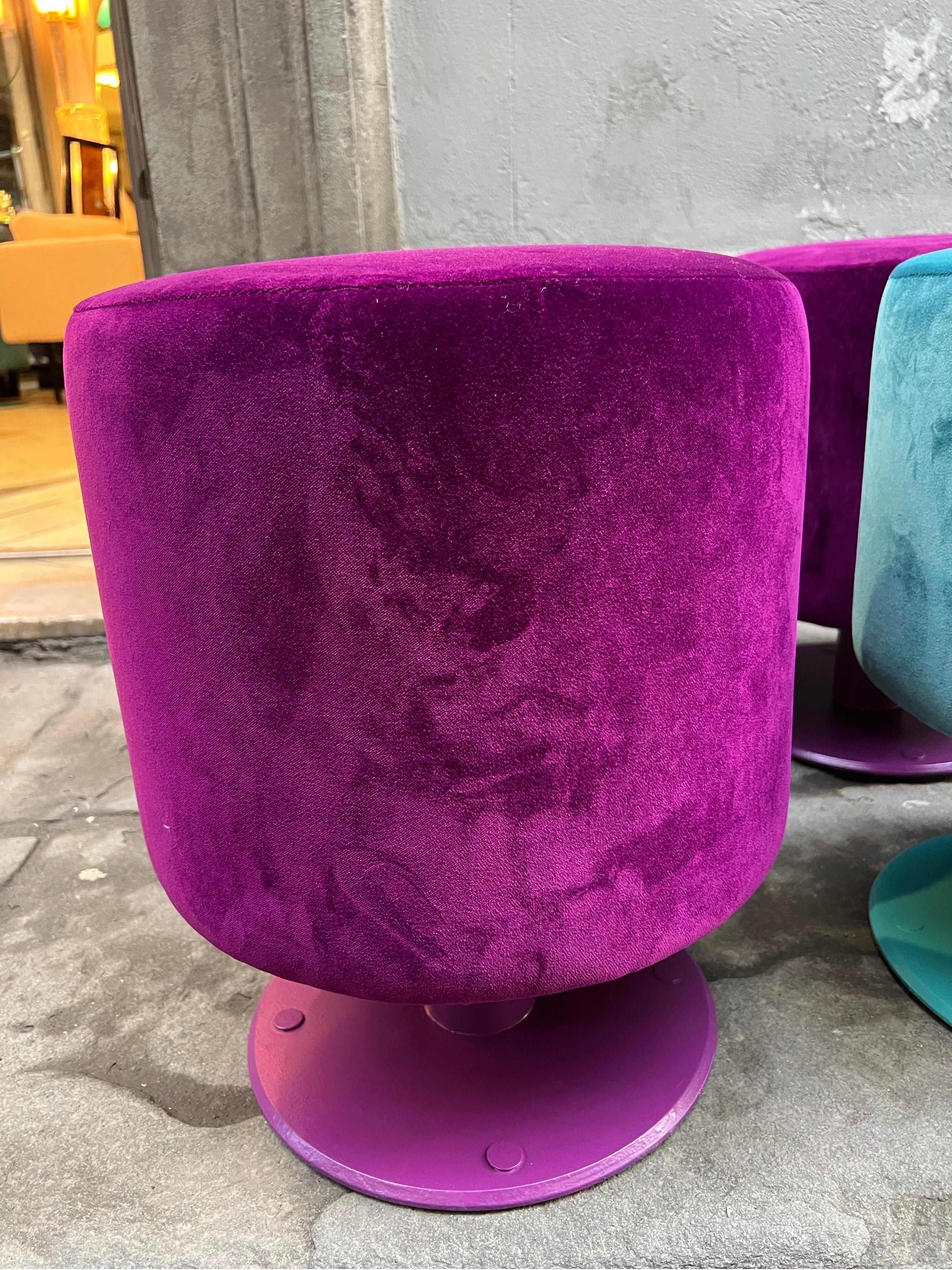 Pair of Vintage Poufs Newly Upholstered in Mixed Colored Velvet, 1970s ...