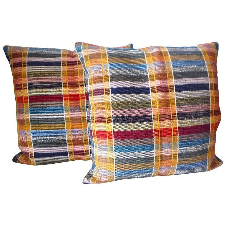 Pair of Vintage Rag Rug Pillows at 1stDibs
