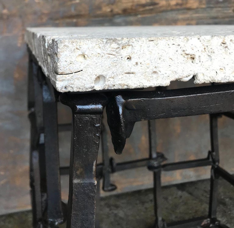 Pair of Vintage Railroad Spike Tables with Stone and Bronze Tops For ...