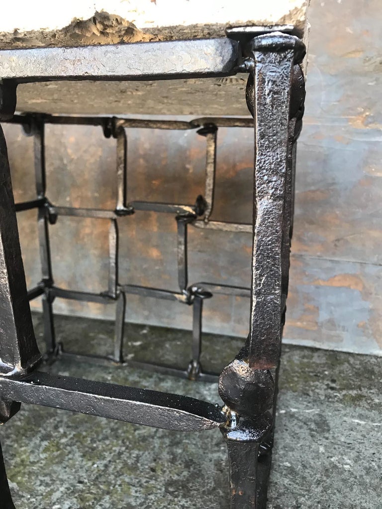 Pair of Vintage Railroad Spike Tables with Stone and Bronze Tops For ...