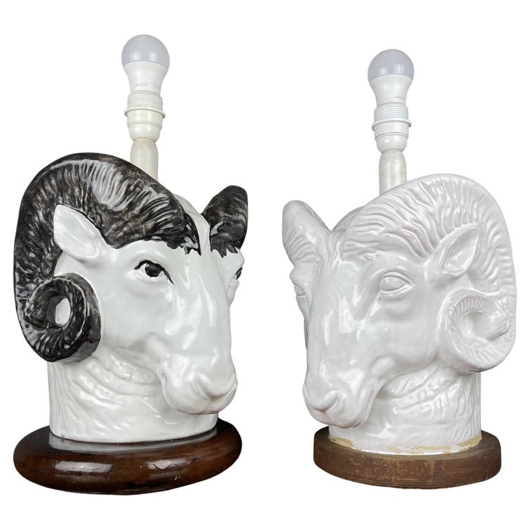 Pair of Vintage Rare Table Lamps Ram Head France 1960s For Sale at 1stDibs