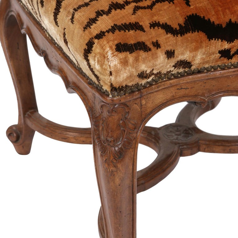 Pair of Vintage Regence Style Walnut Side Chairs in Silk Tiger Velvet ...