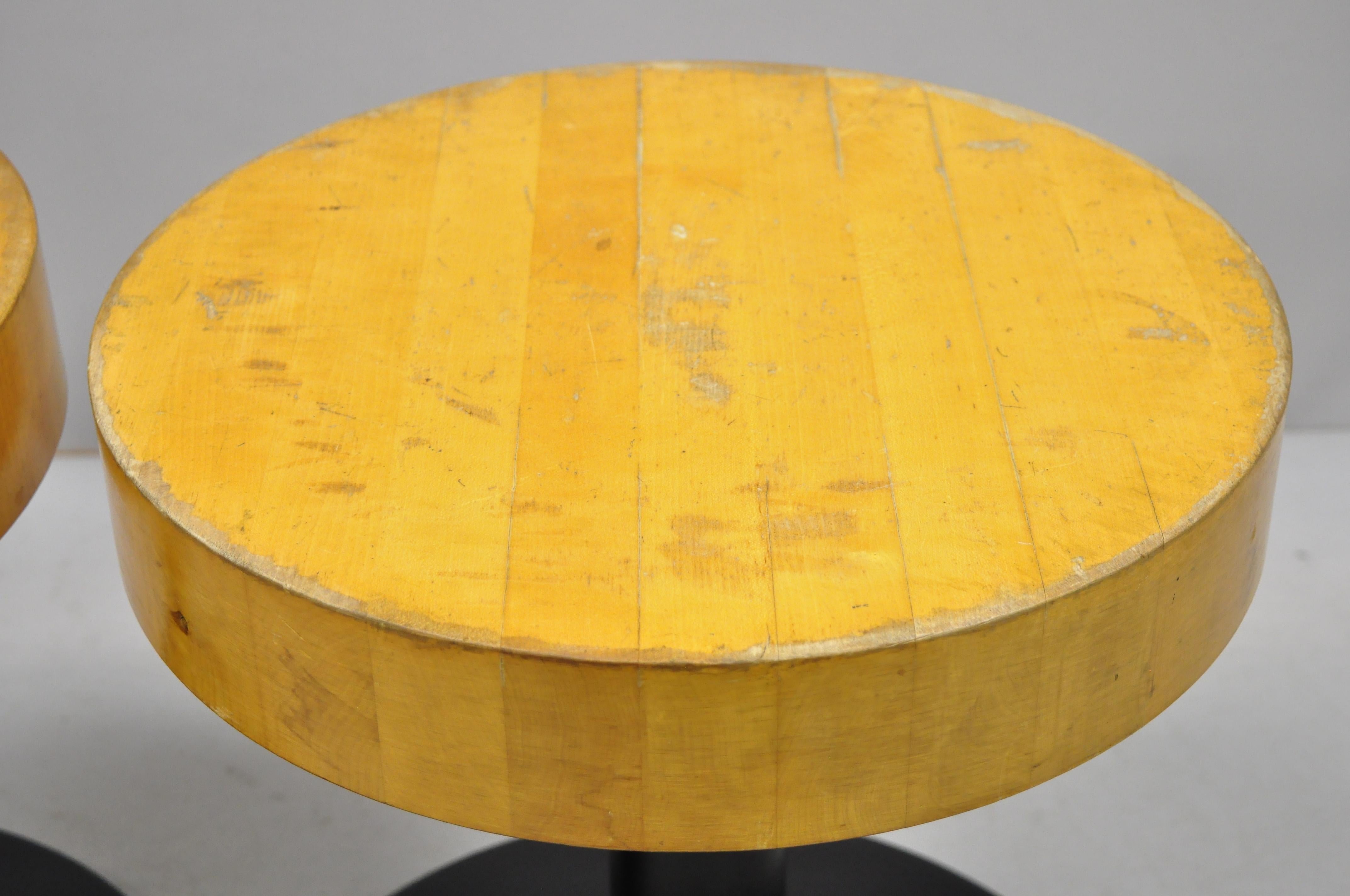 Pair of Vintage Round Butcher Block Wood Industrial Cast Iron Pedestal ...